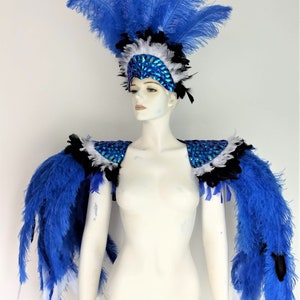 Royal Blue Epaulet Shoulder Piece Angel Wings Feather Ostrich Fantasy ...