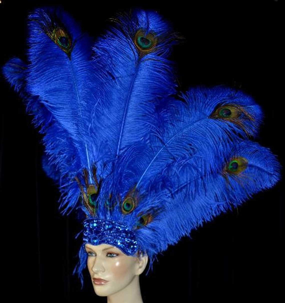 Prime Ostrich Feather Carnival Headdress Showgirl Hat Costume Peacock ...