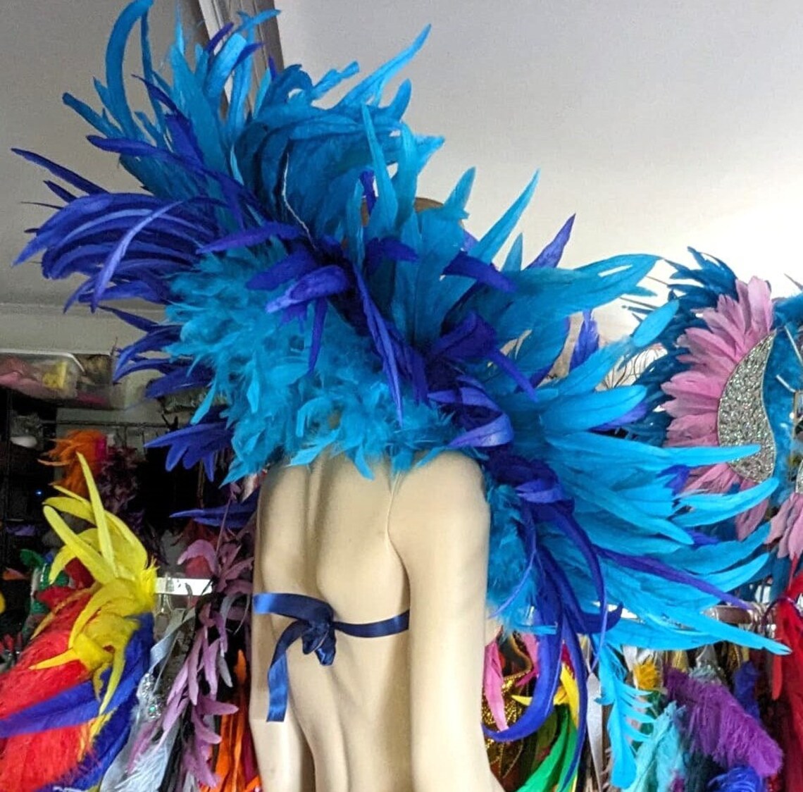 Royal Blue and Turquoise Feather Collar With Royal Blue Sequins ...