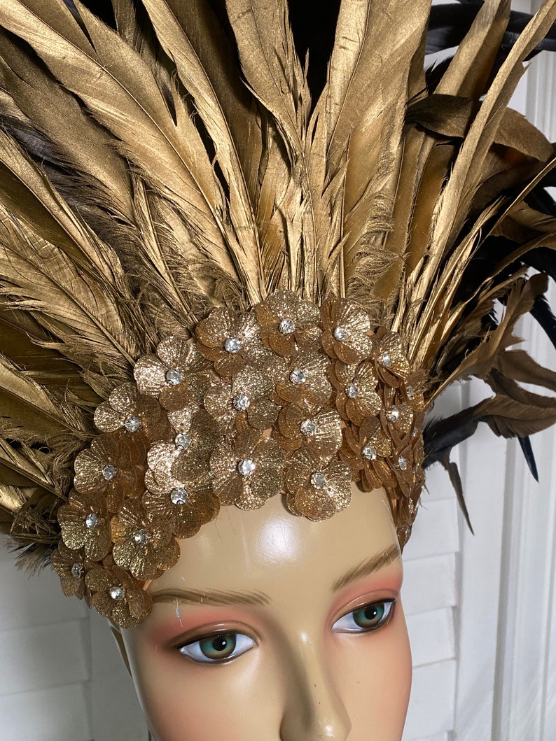 Black and Gold Feathers Headdress Piece Carnival Samba Pageant - Etsy