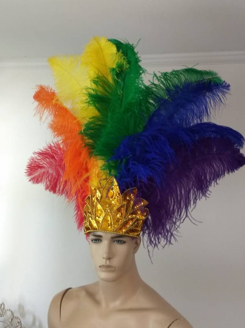 Pride Rainbow Prime Ostrich Plumes Feather Headdress Captiva | Etsy