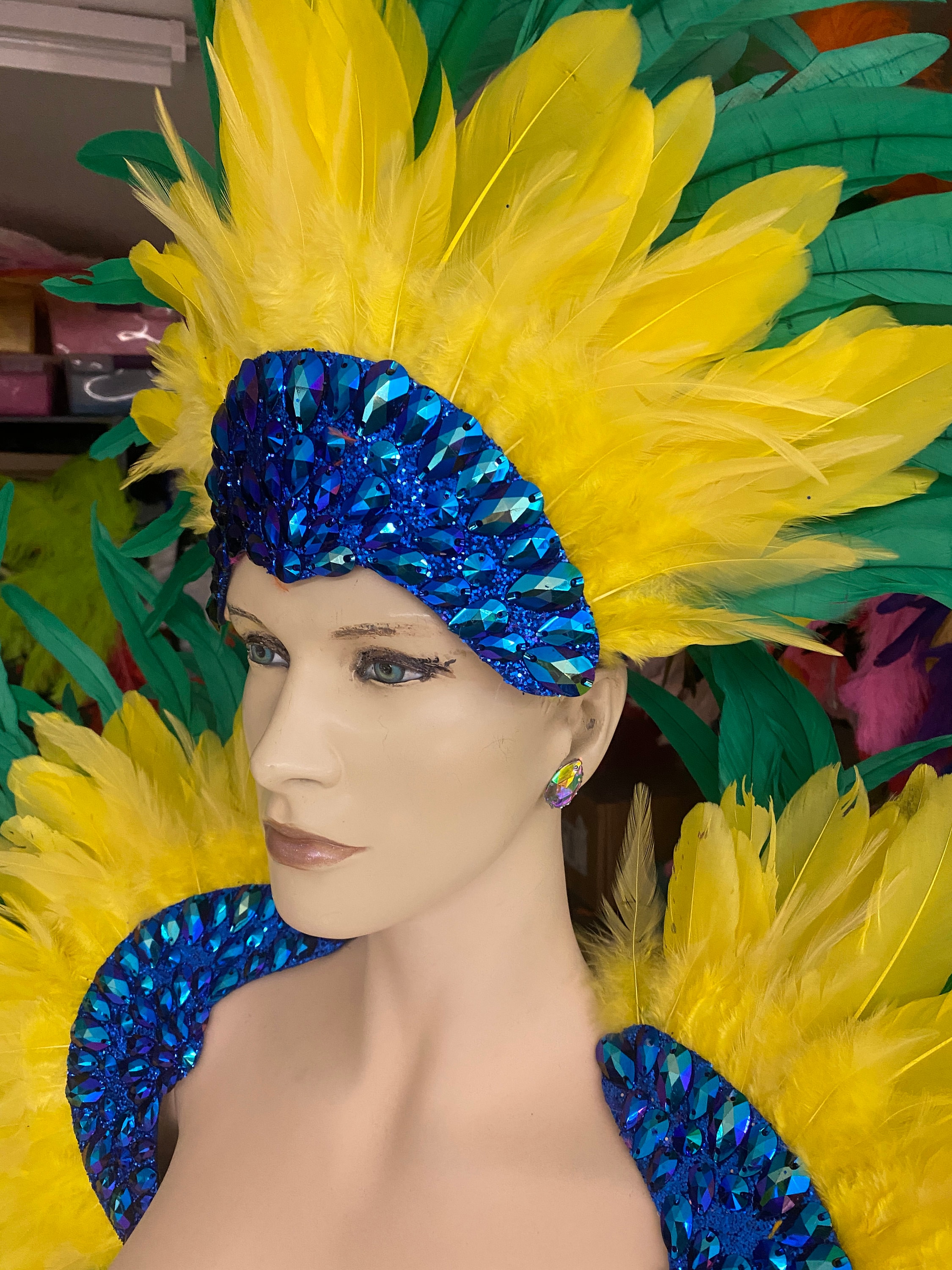 Green Yellow and Blue Brazilian Flag Colors Headdress Epaulet and Tail ...