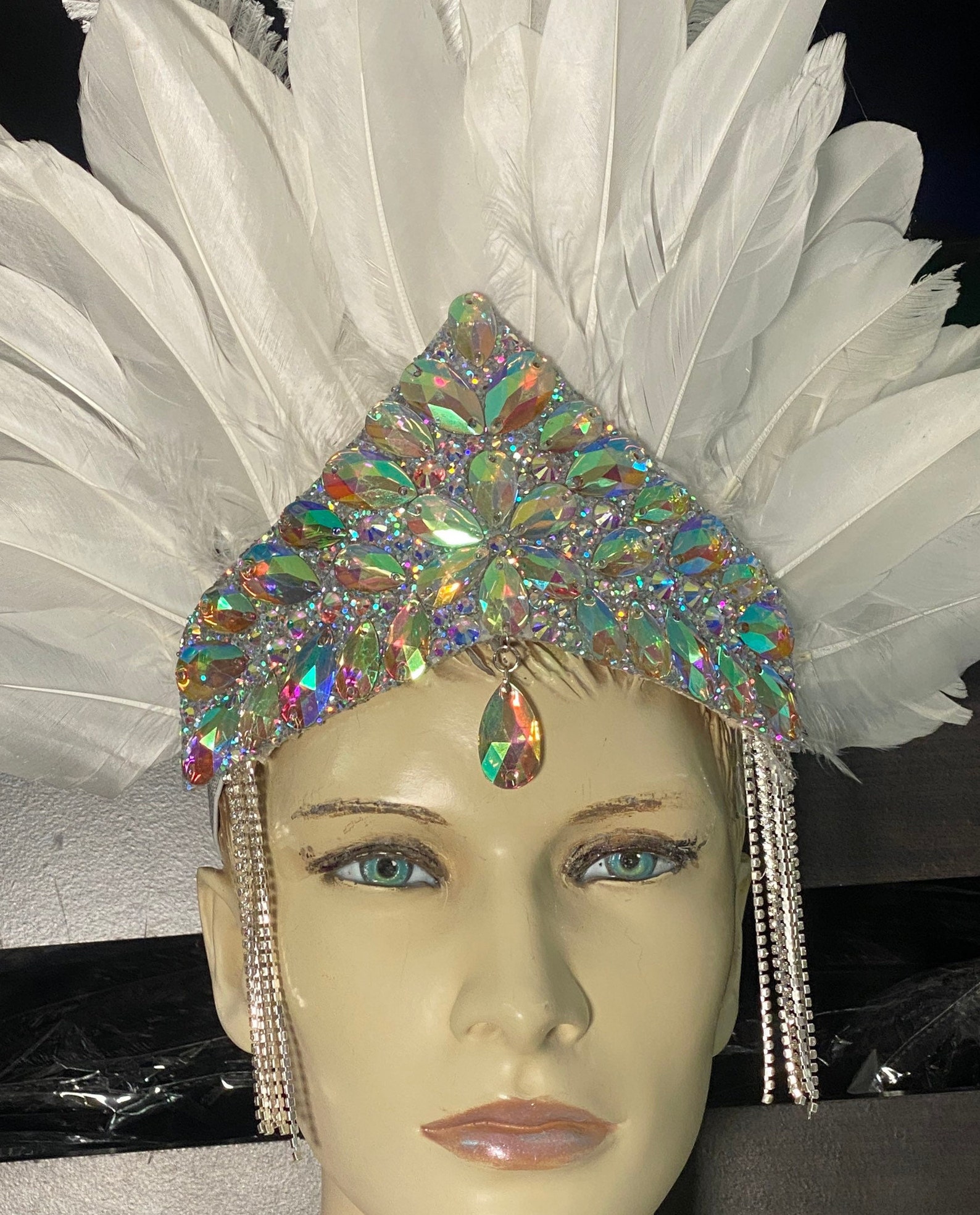 Iridescent Crown Headdress With Collar Samba Costume Feather Piece ...