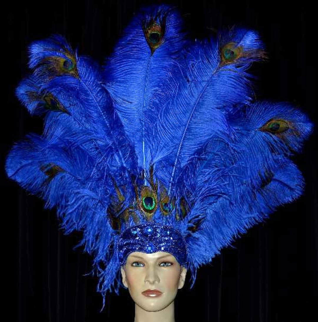 Prime Ostrich Feather Carnival Headdress Showgirl Hat Costume Peacock ...