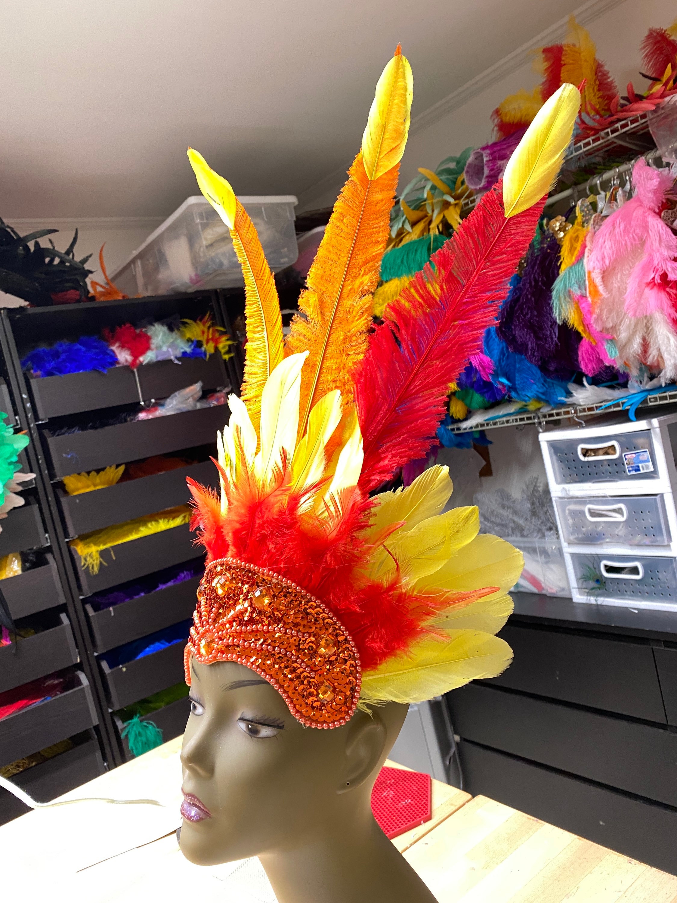 Fire Colors Phoenix Feather Headpiece Saba Carnival Parade Made in the ...
