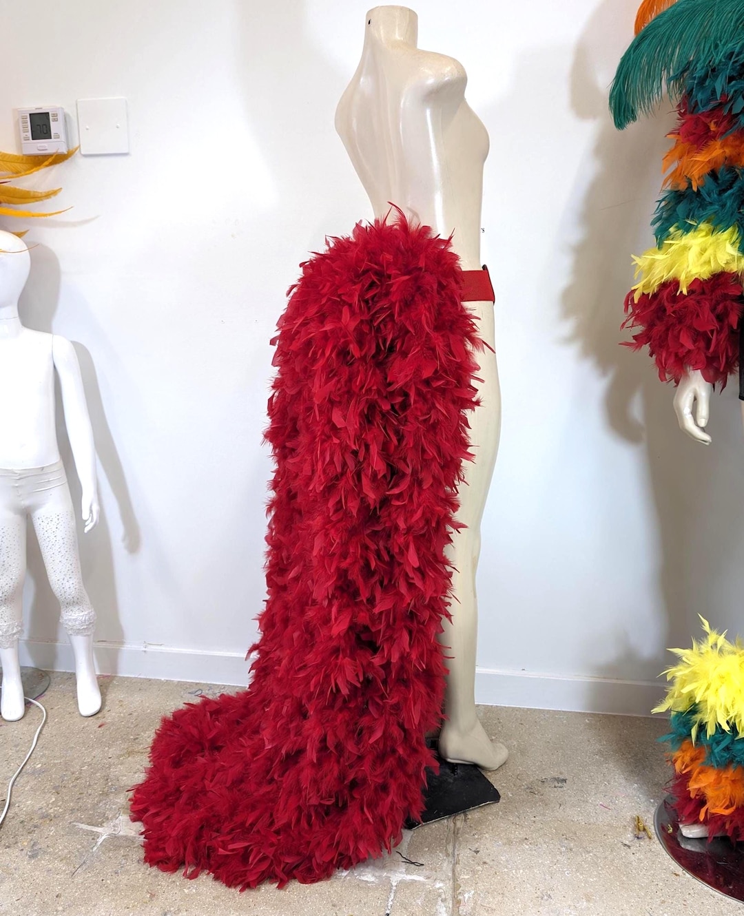 Extra-long Red Feather Back Piece Bustle Skirt: Showgirl Burlesque ...