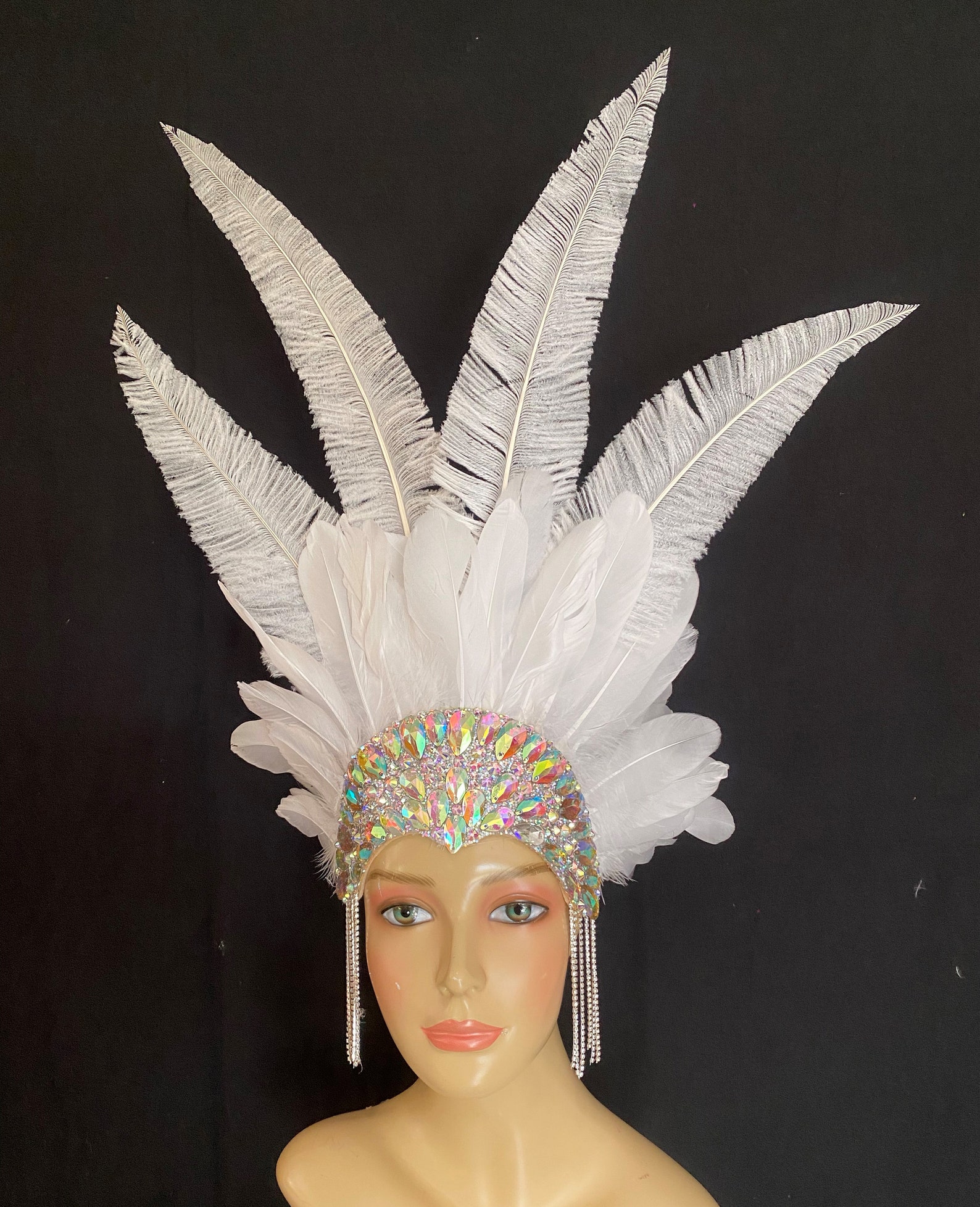 Iridescent Crown Headdress With Collar Samba Costume Feather Piece ...