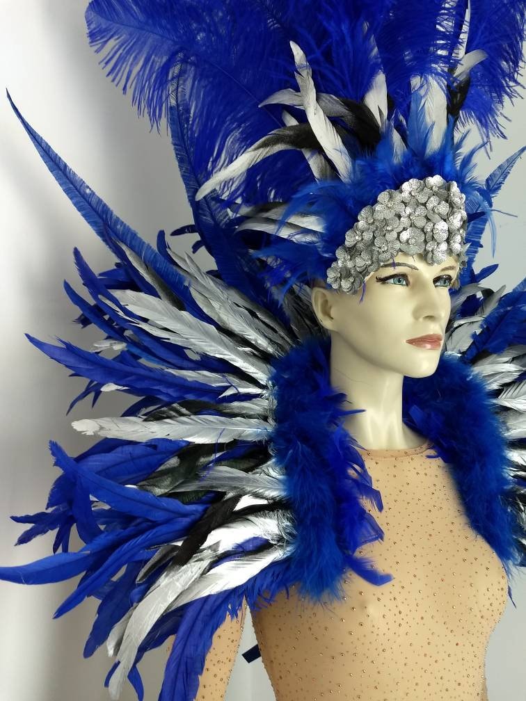 Royal Blue and Silver Feather Collar Piece and Ostrich Feather ...
