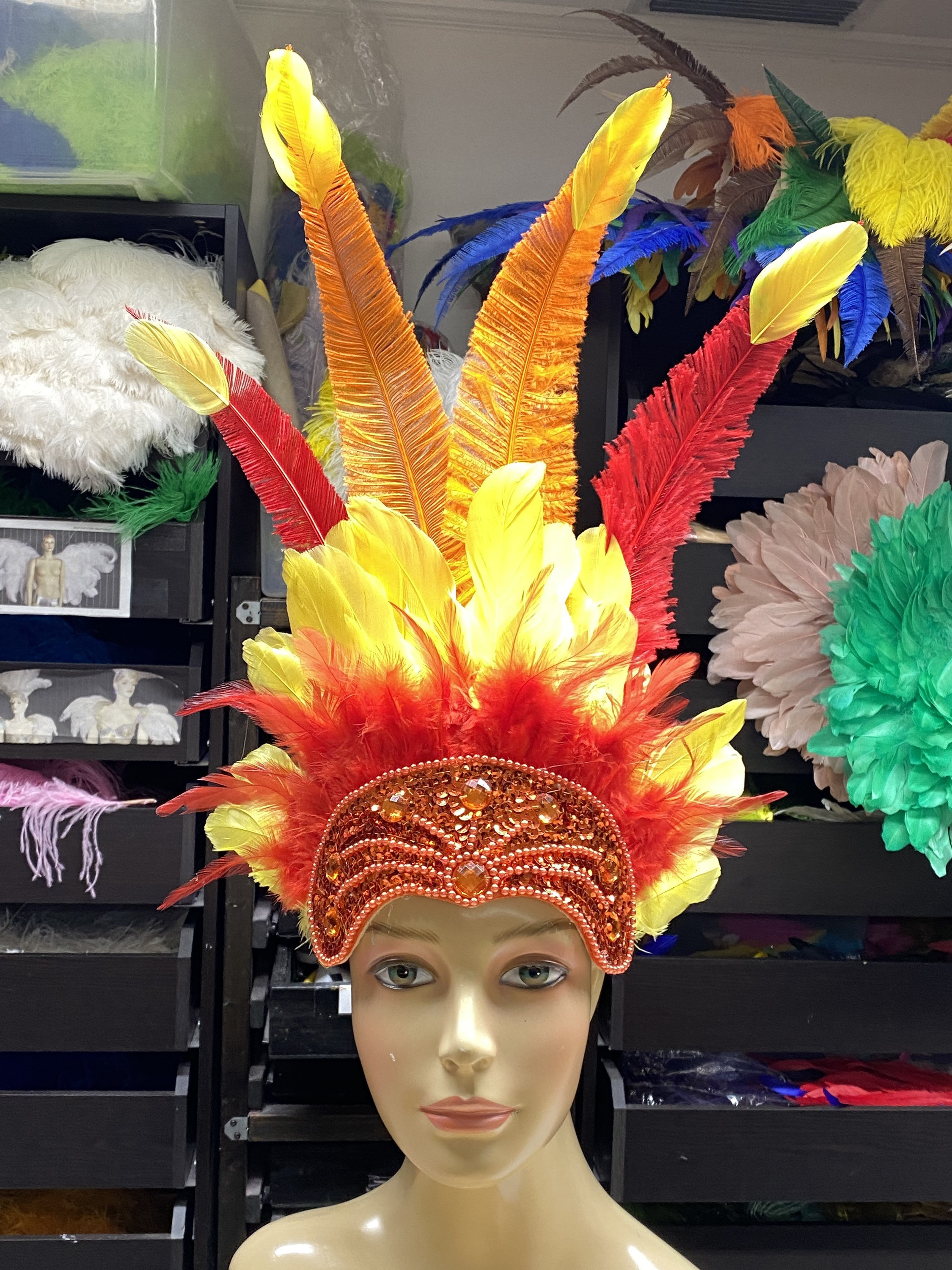 Fire Colors Phoenix Feather Headpiece Saba Carnival Parade Made in the ...