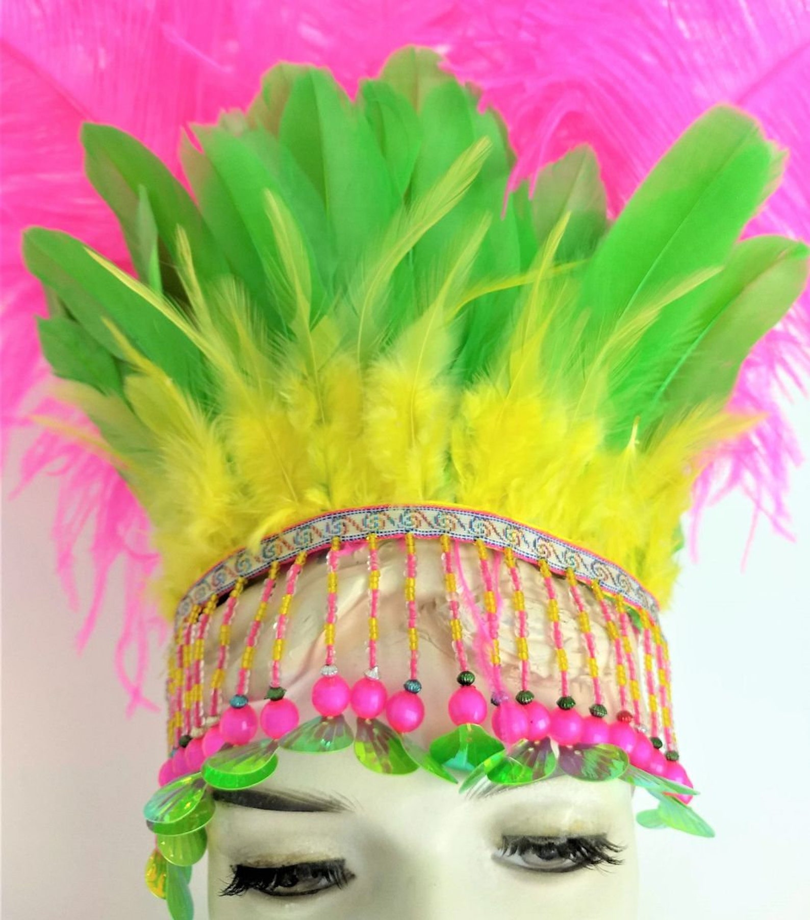 Carnival Samba Costume Headdress With Arm Bands With a Colorful Fringe ...