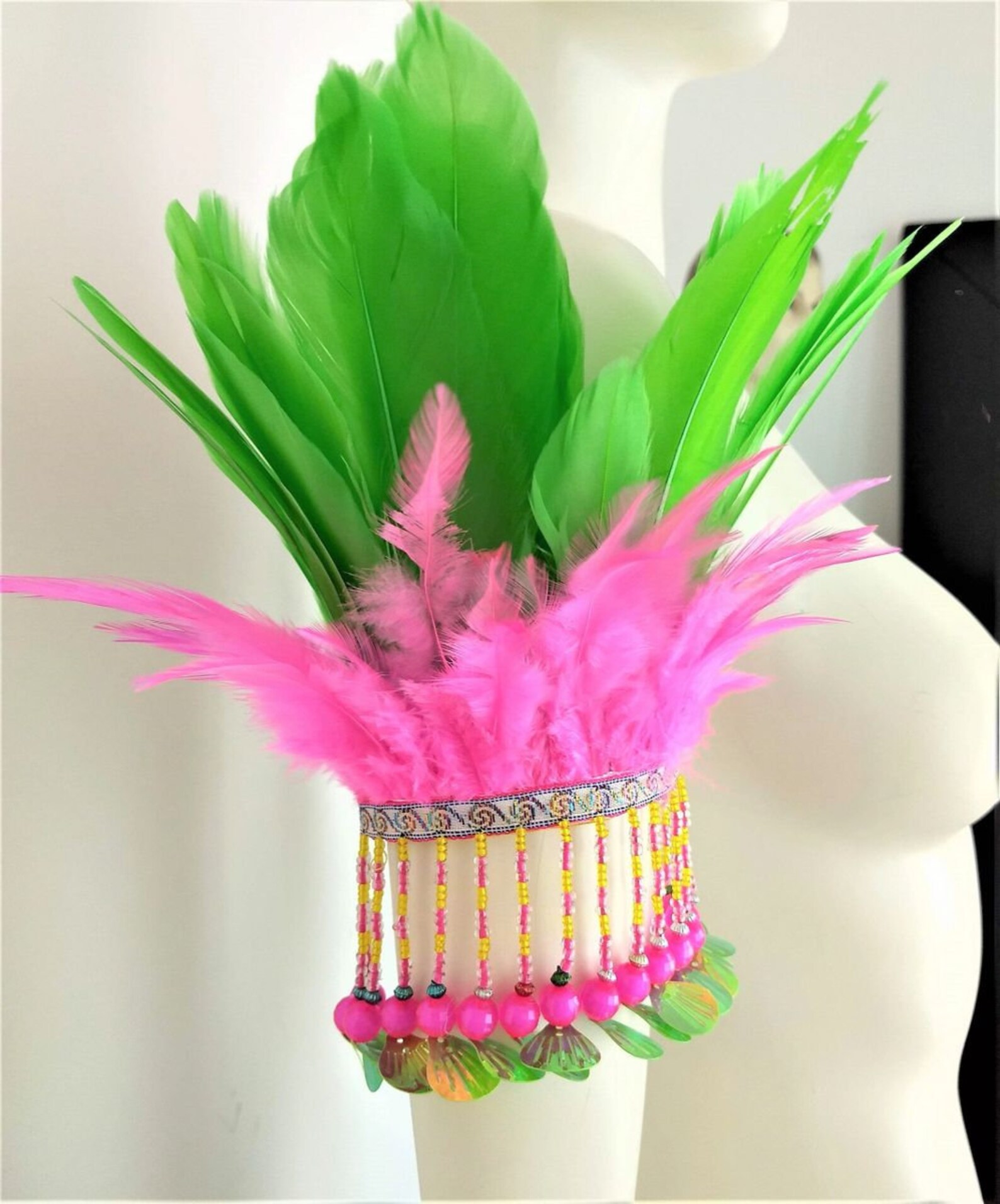 Carnival Samba Costume Headdress With Arm Bands With a Colorful Fringe ...