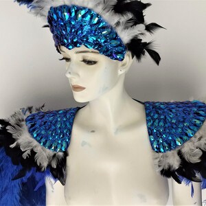 Royal Blue Epaulet Shoulder Piece Angel Wings Feather Ostrich Fantasy ...