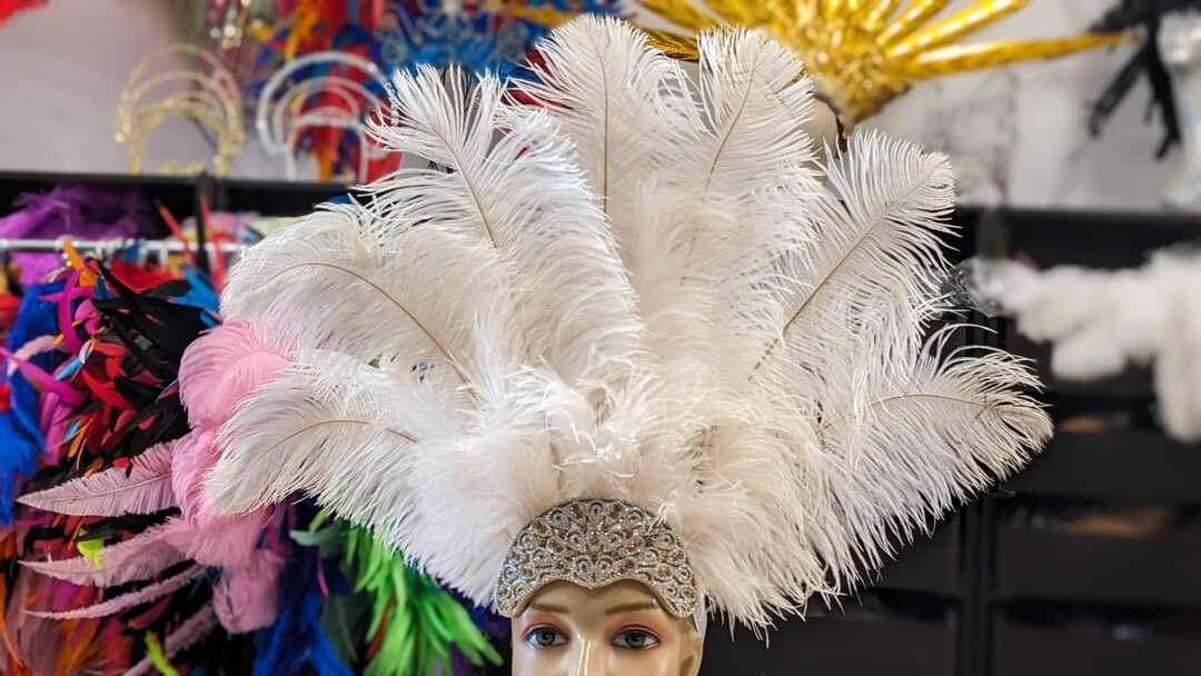 Ivory Cream Feathers Medium Ostrich Feathers Carnival Headdress on a ...