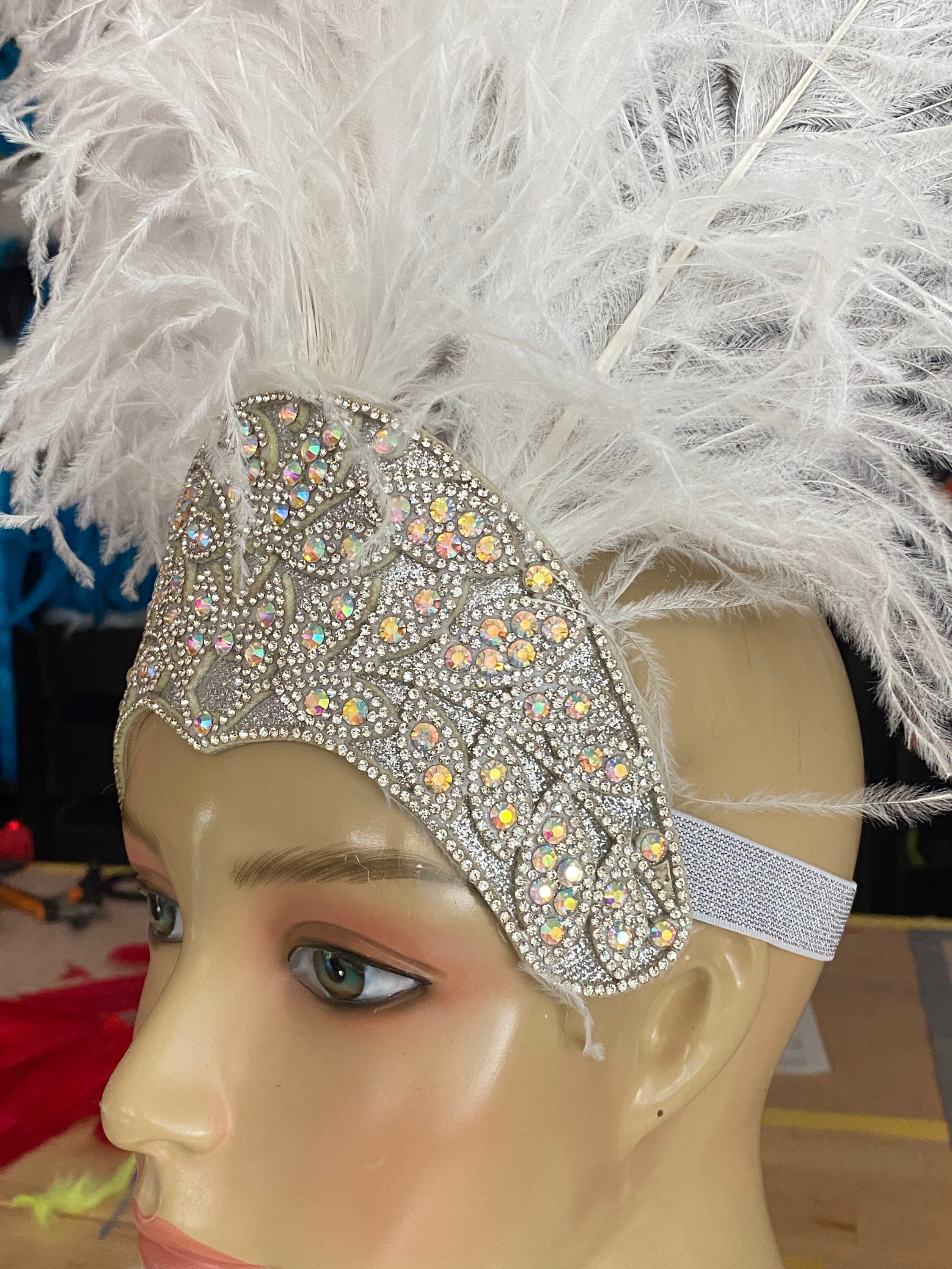 White Medium Ostrich Feathers Carnival Headdress Headpiece - Etsy