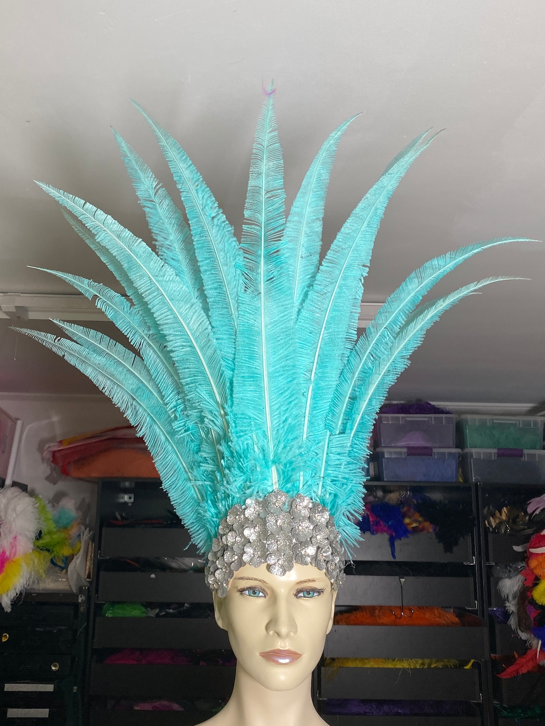 Tiffany Green Carnival Feather Headdress Nandu Samba Costume - Etsy