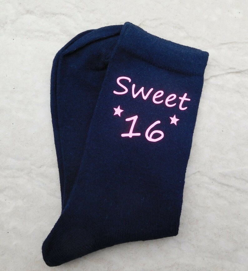 Sweet 16 Gift for Girls 16th Birthday Socks Ladies Navy Socks With Pink ...