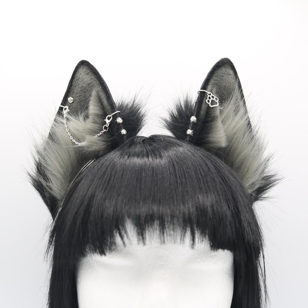 Grey Wolf Ears - Puppy Dog Wolf Ears Headband, Neko Cat Ears, Faux Fur Realistic Puppy Dog Ears ...