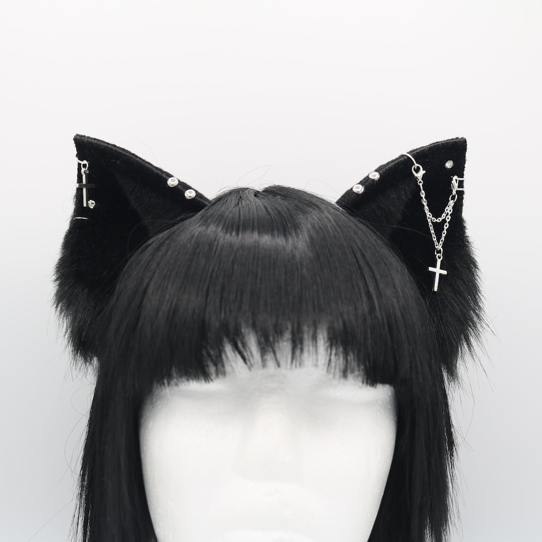 Gothic Black Kitty Cat Ears - Cat Ears Headband, Neko Ears, Faux Fur ...