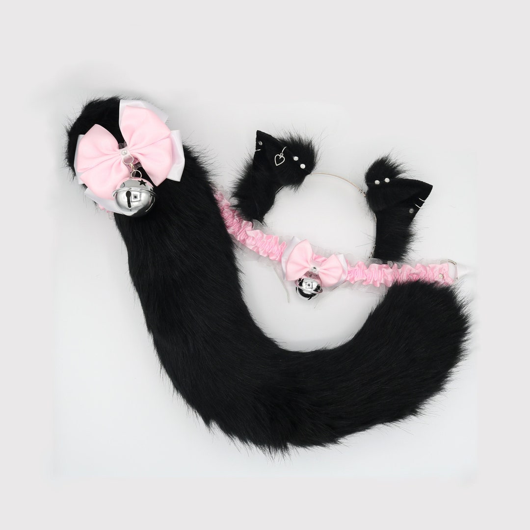 Black Cat Ears and Tail Set Ears and Tail Set, Cat Ears Headband, Faux ...
