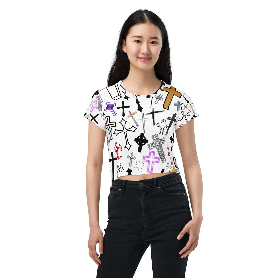 Crosses All-over Print Crop Tee: Christian Faith Top - Etsy