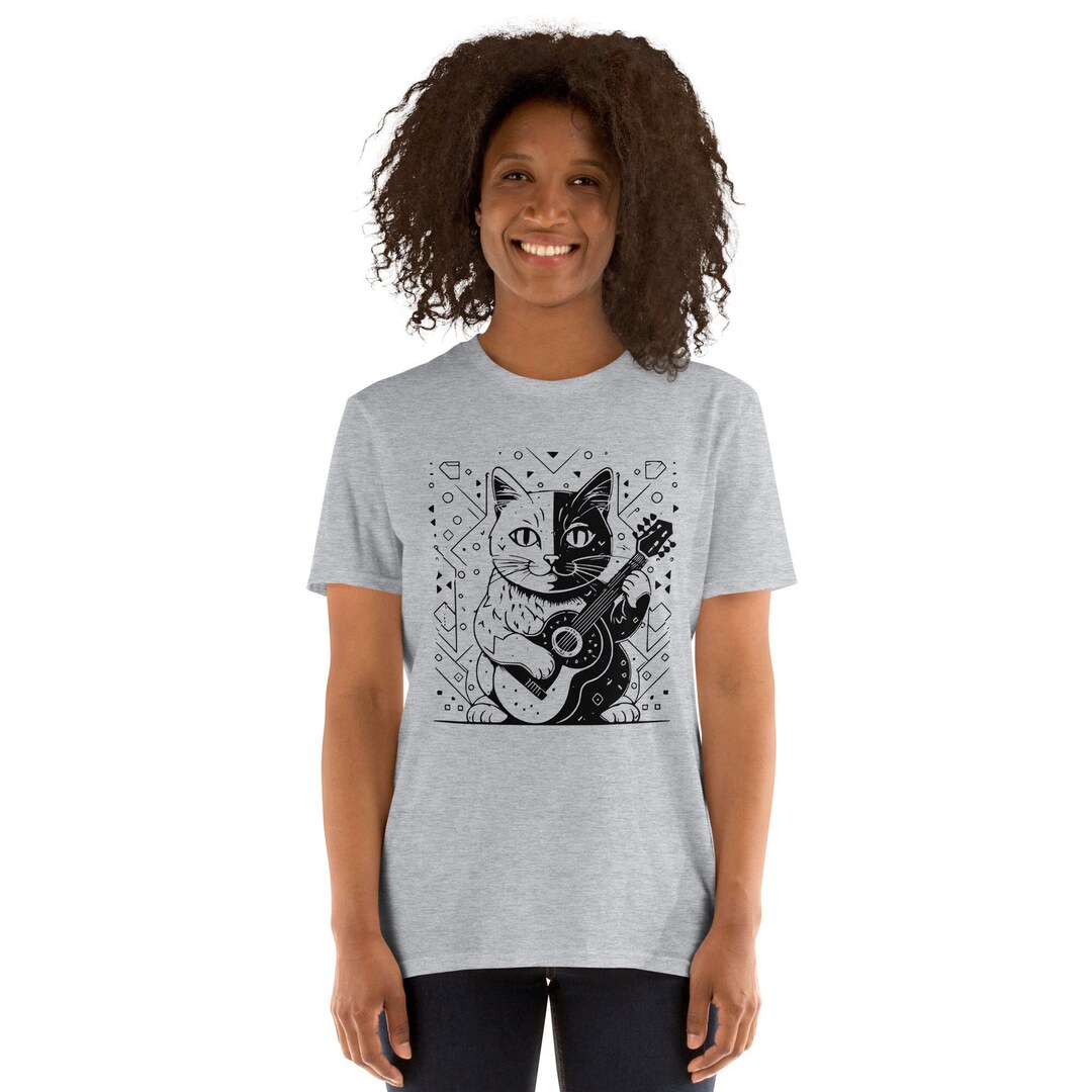 Guitar Playing Cat T-shirt, Electric Guitar Playing Cat Tee, Rock ...