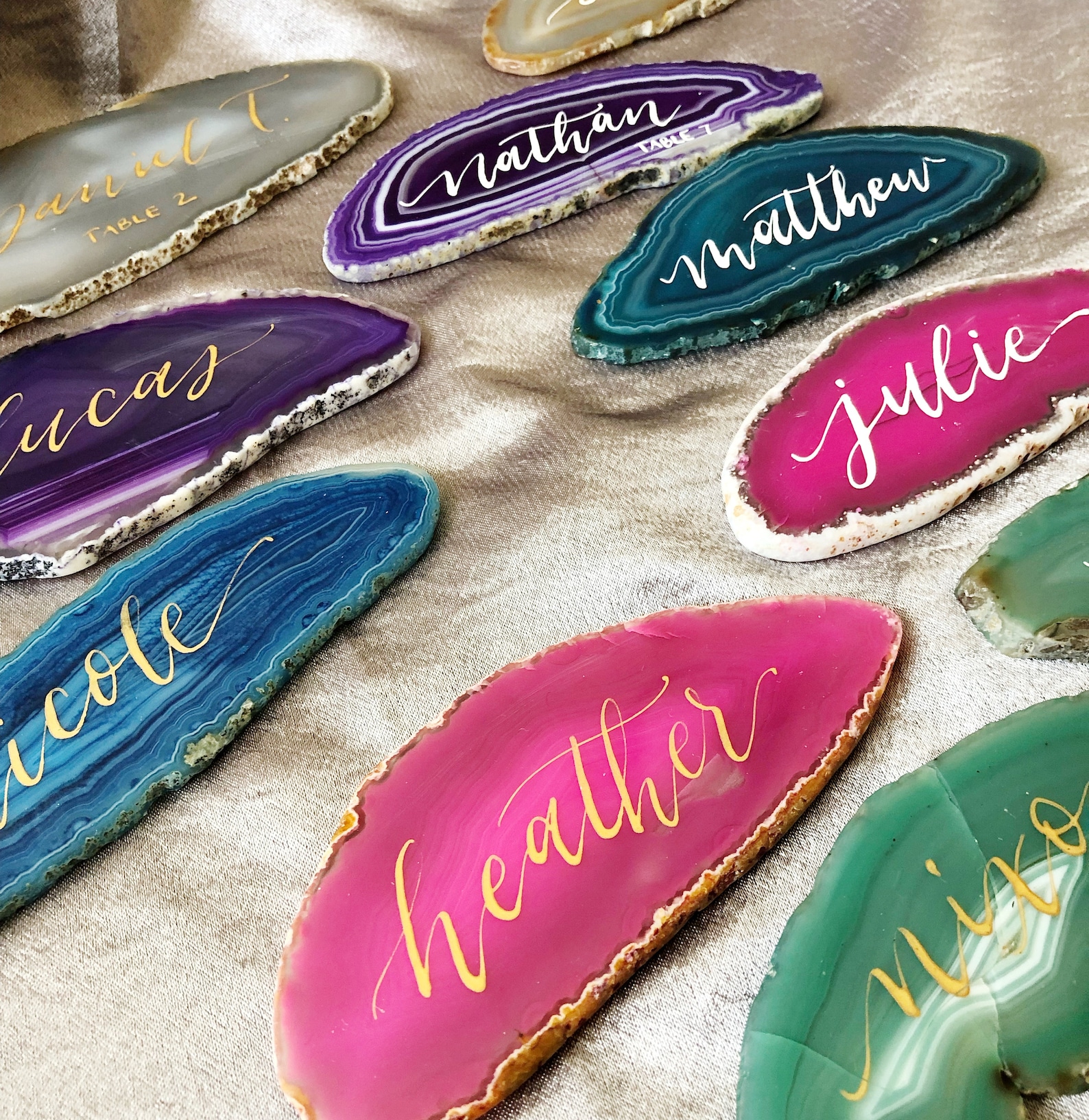 Agate Slice Place Card Stone Place Card Calligraphy Escort - Etsy