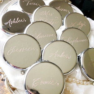 Personalized Engraved Compact Mirrors | Custom Engraved Calligraphy Mirrored Compact | Compact ...