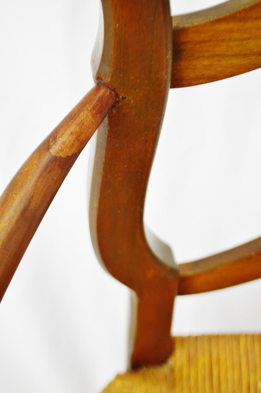 Vintage Ladder Back Rush Seat Arm Chair | Etsy