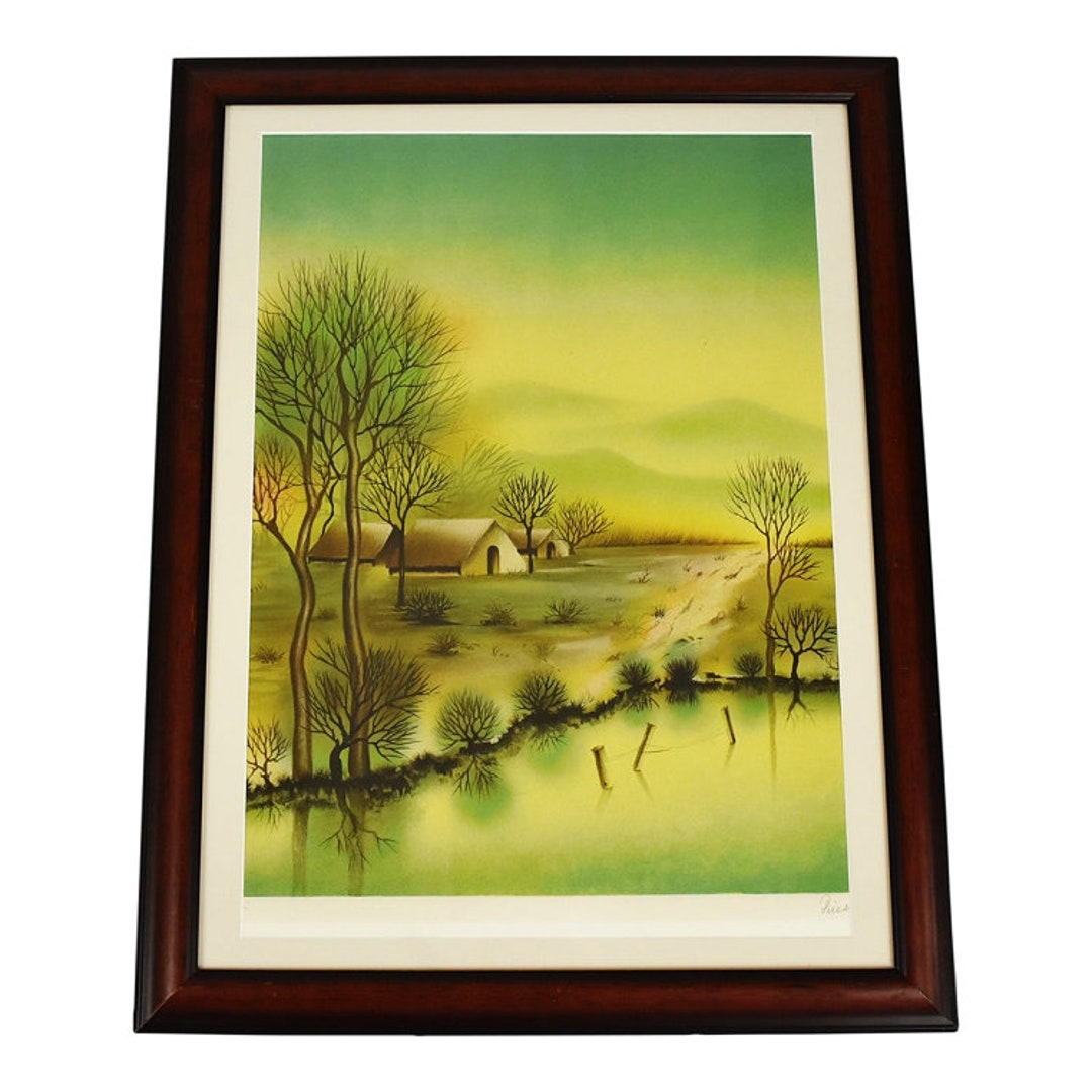 Vintage Framed Limited Edition Lithograph Landscape by Artist Pires ...