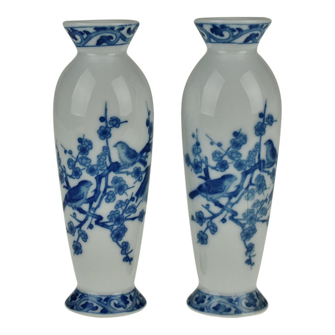 Vintage Andrea by Sadek Blue & White Bud Vases A Pair - Etsy
