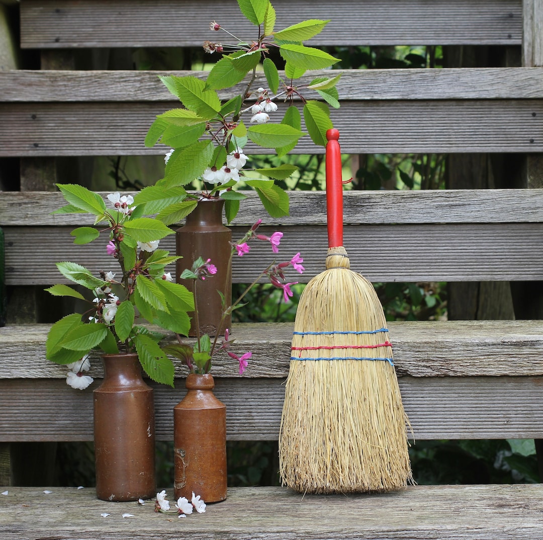 Vintage Traditional Corn Hand Broom / Painted Red Wooden Handle / Short ...