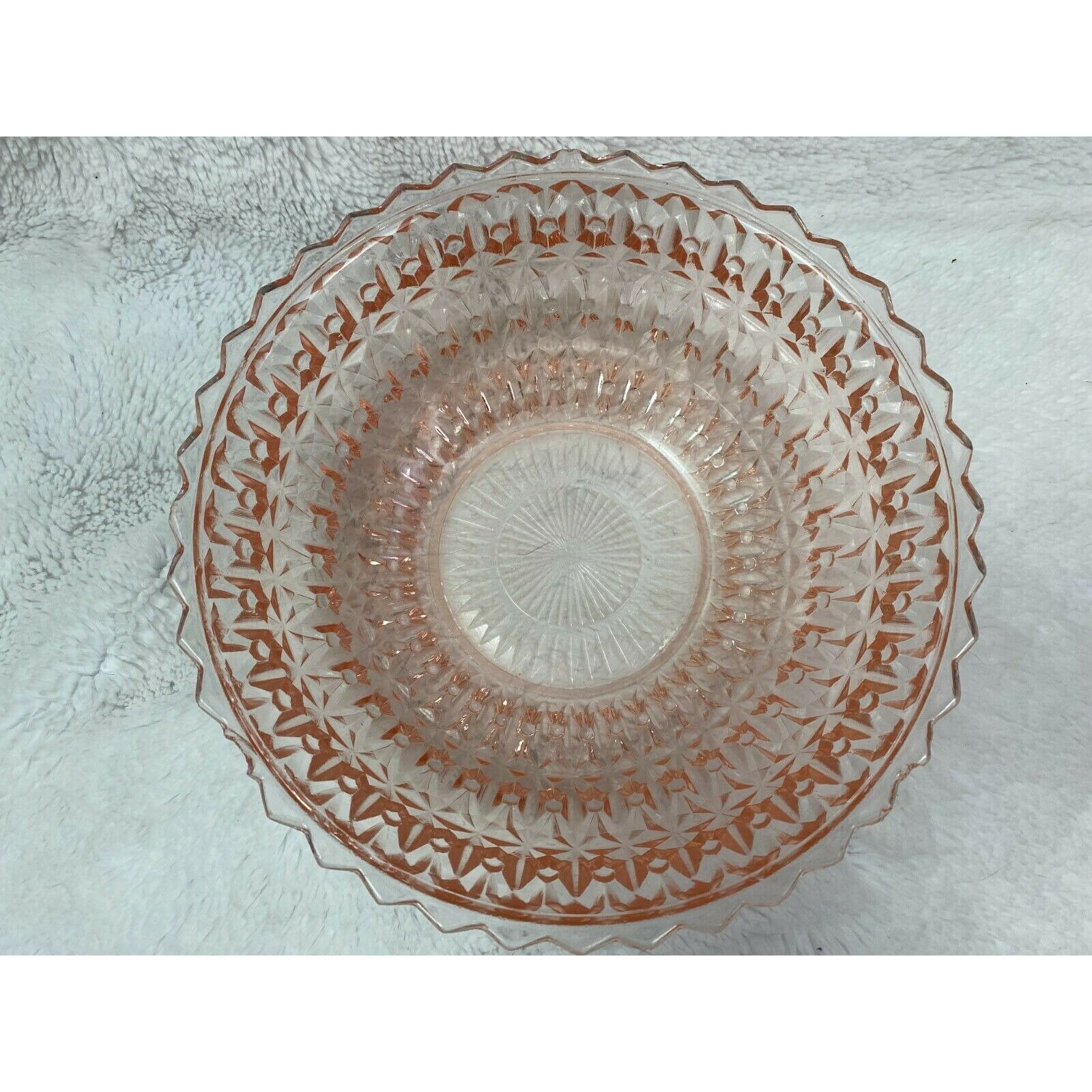 Vintage Pink Depression Glass Cut Diamond Pattern Bowl 8.5" Across 3 ...