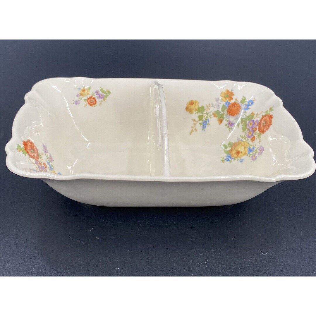 Iva-lure by Crooksville China Serving Dish Divided Beige Floral ...