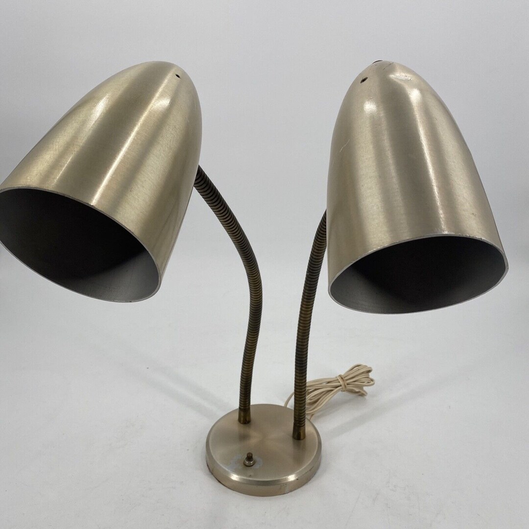 VTG MCM Metal Gooseneck Double Desk Lamp Brushed Brass WORKS - Etsy