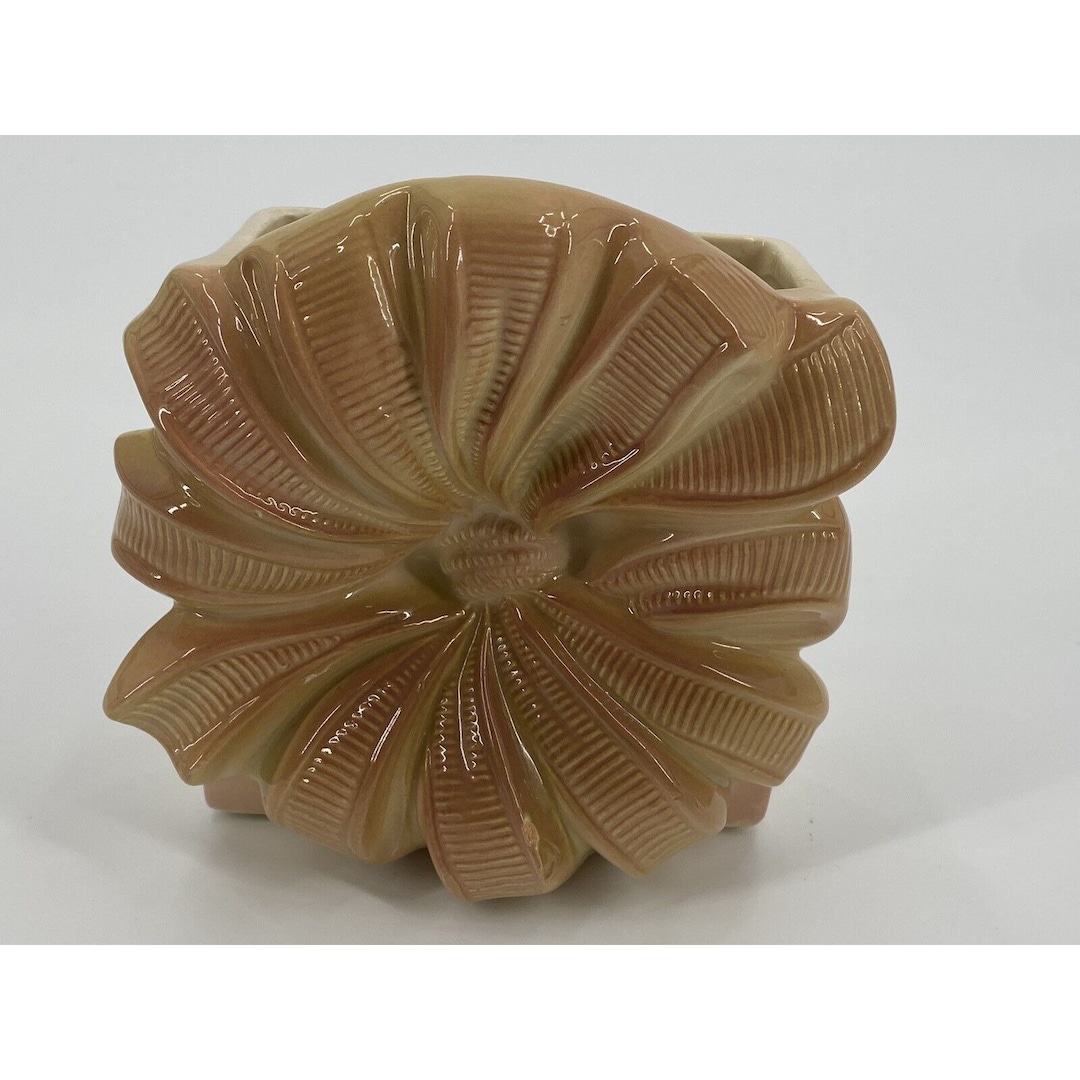 VTG Hull Pottery Wall Pocket Bow Planter Vase Tan Brown Holder Ceramic ...