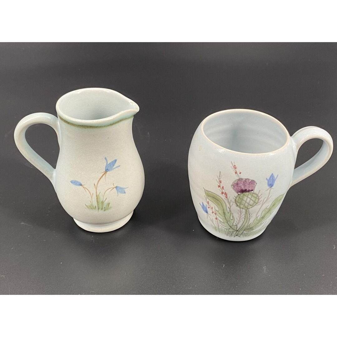VTG Buchan Scottish Pottery Thistle Ware Creamer & Cup Blue Purple ...