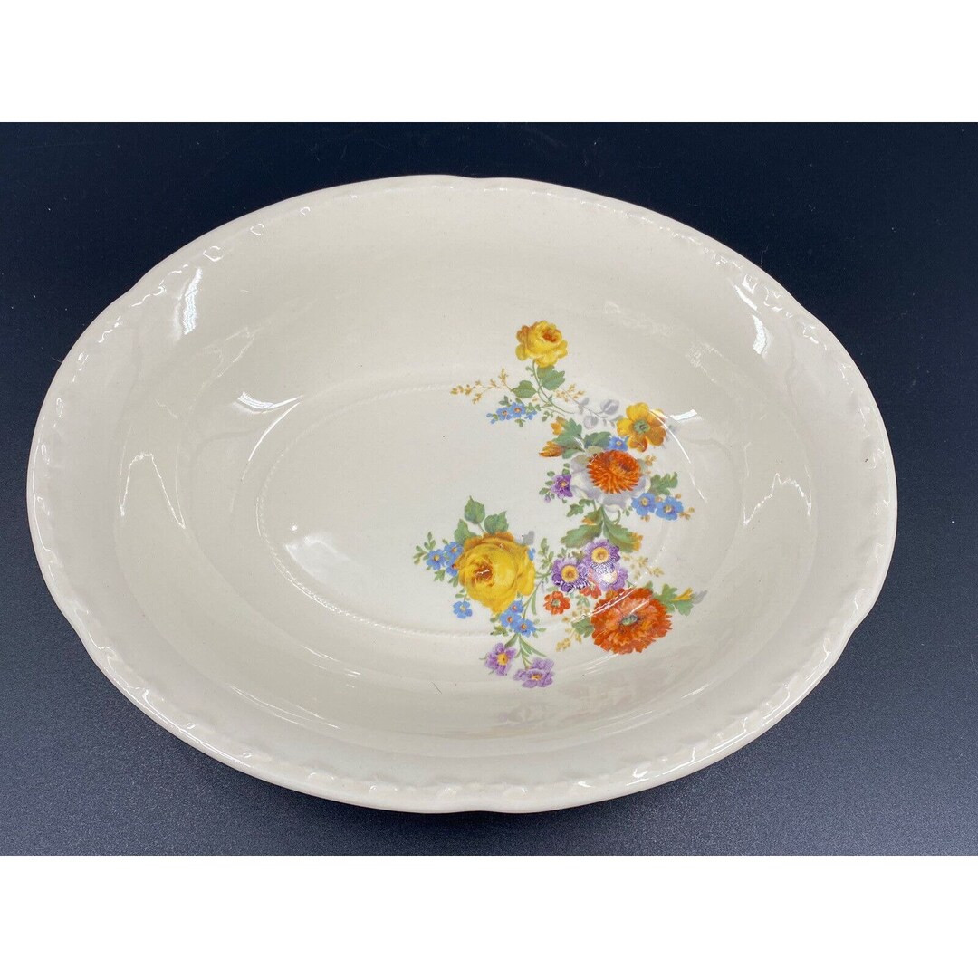Iva-lure by Crooksville China Serving Dish Bowl Beige Floral Oval 9" X ...