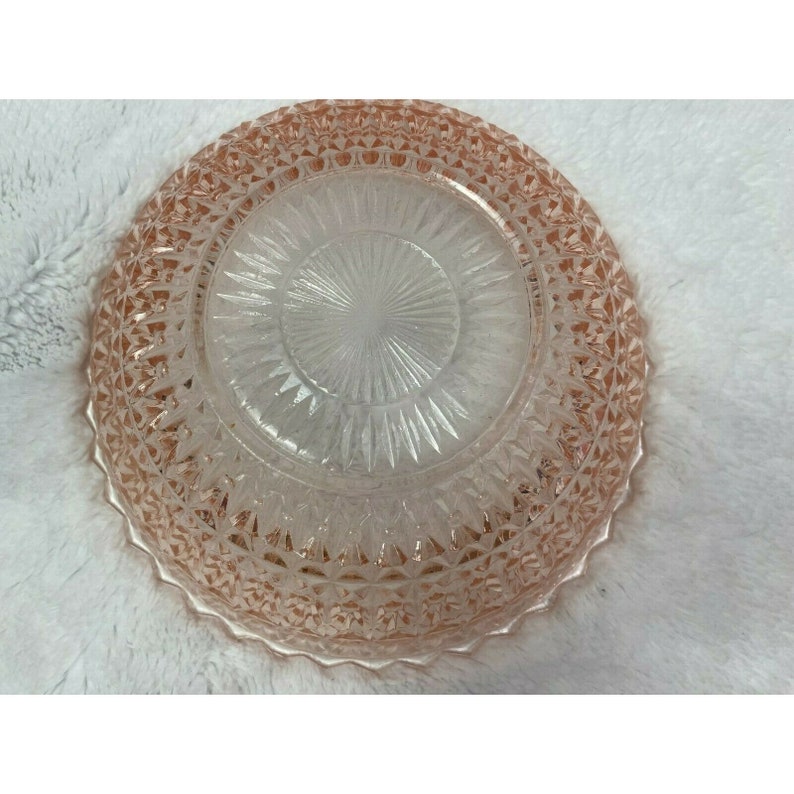 Vintage Pink Depression Glass Cut Diamond Pattern Bowl 8.5" Across 3 ...