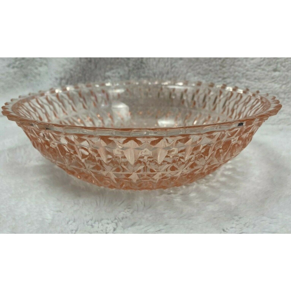 Vintage Pink Depression Glass Cut Diamond Pattern Bowl 8.5" Across 3 ...