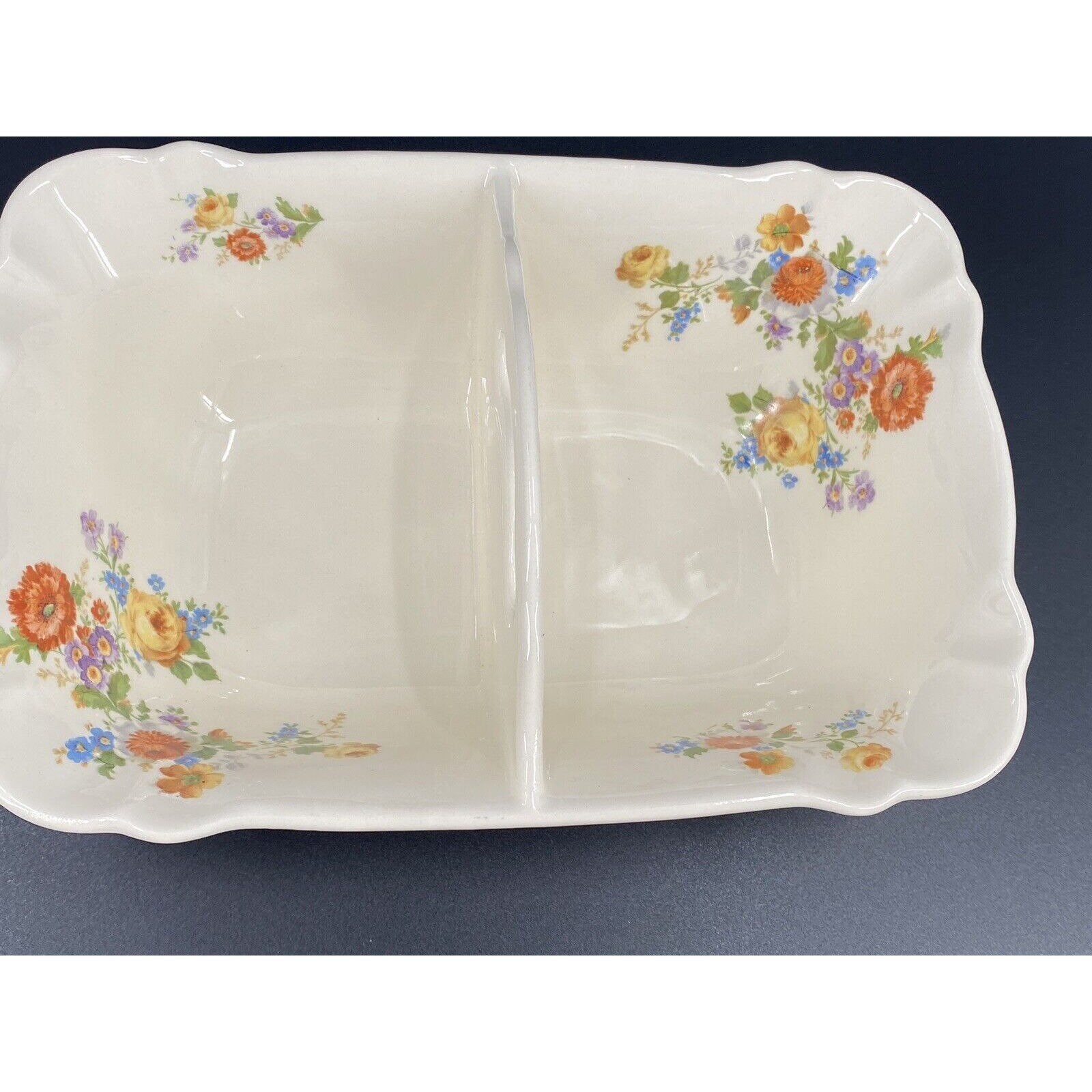 Iva-lure by Crooksville China Serving Dish Divided Beige Floral ...