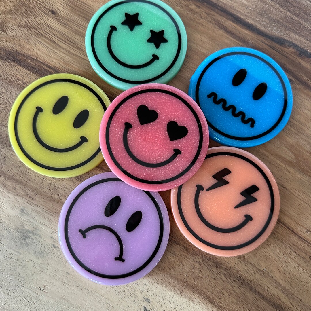 Smiley Glitter Coasters, Epoxy Coasters, Luxury Rainbow Coasters, Round ...