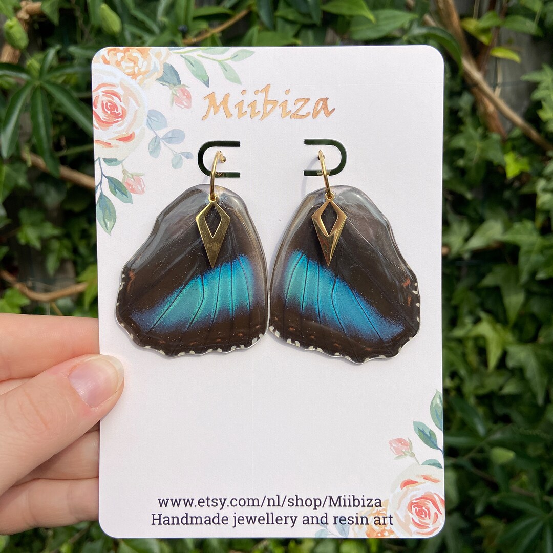 Morpho Achilles, Butterfly Wing Earrings, Epoxy Earrings, Real ...