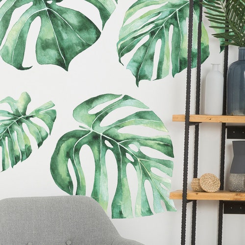 Watercolor Palm Leaf Decals Monstera Wall Decals Tropical Etsy