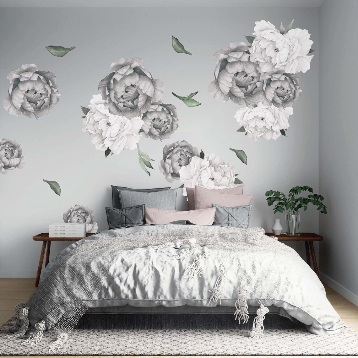 Peony Wall Decal Gray Floral Wall Decals Baby Room Décor | Etsy