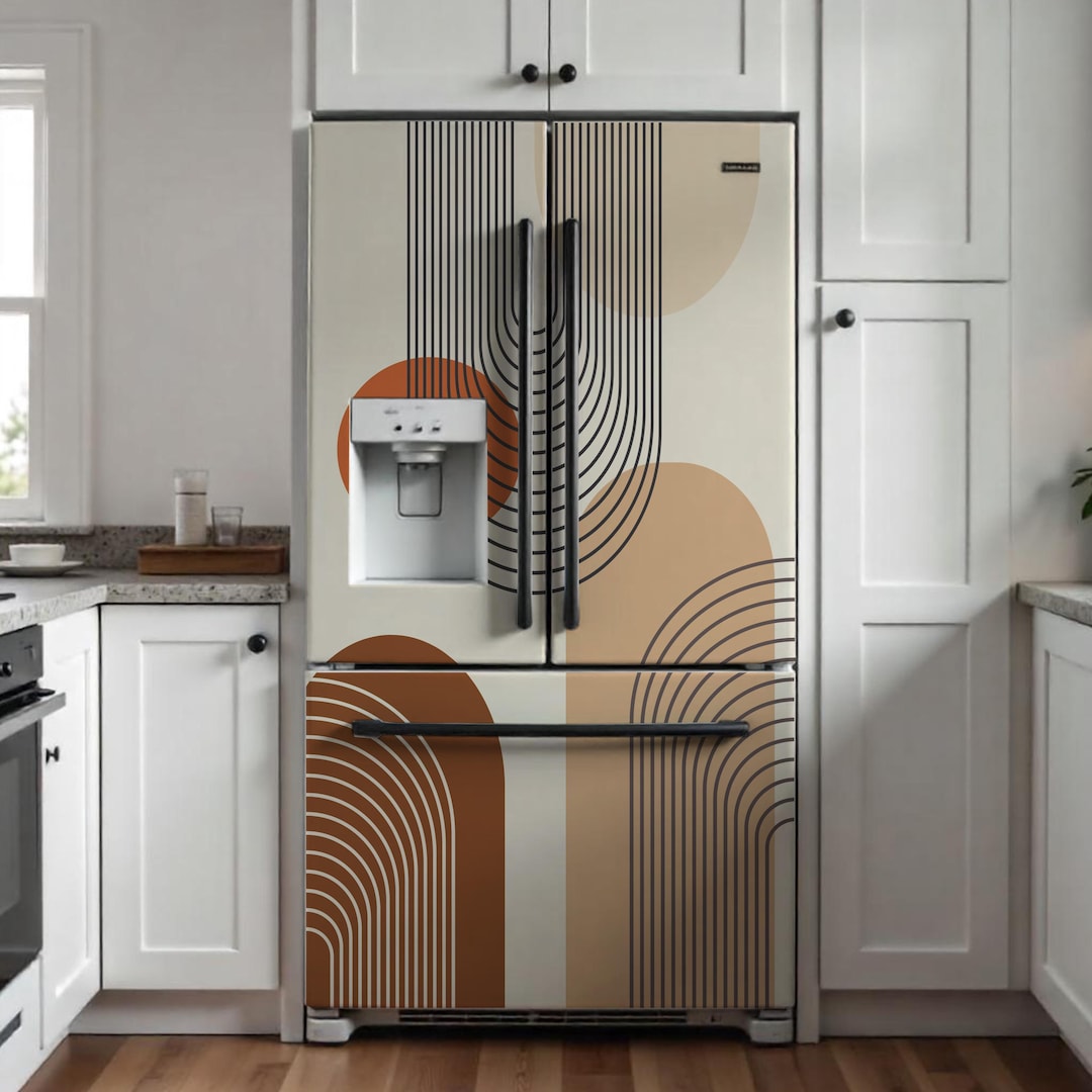 Fridge Wrap. Refrigerator Cover Sticker. Boho Abstract Modern Kitchen ...