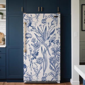 Refrigerator Wrap. Refrigerator Cover Retro Floral Blue Pattern ...