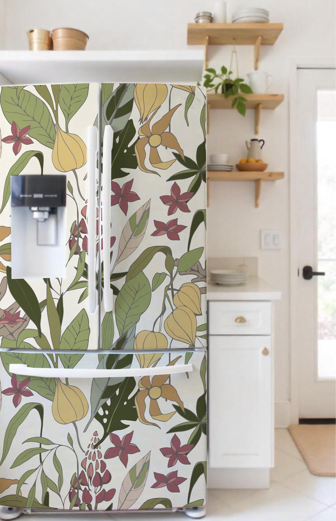 Fridge Door Decal Botanical Themed, Refrigerator Vinyl Wrap, Fridge ...