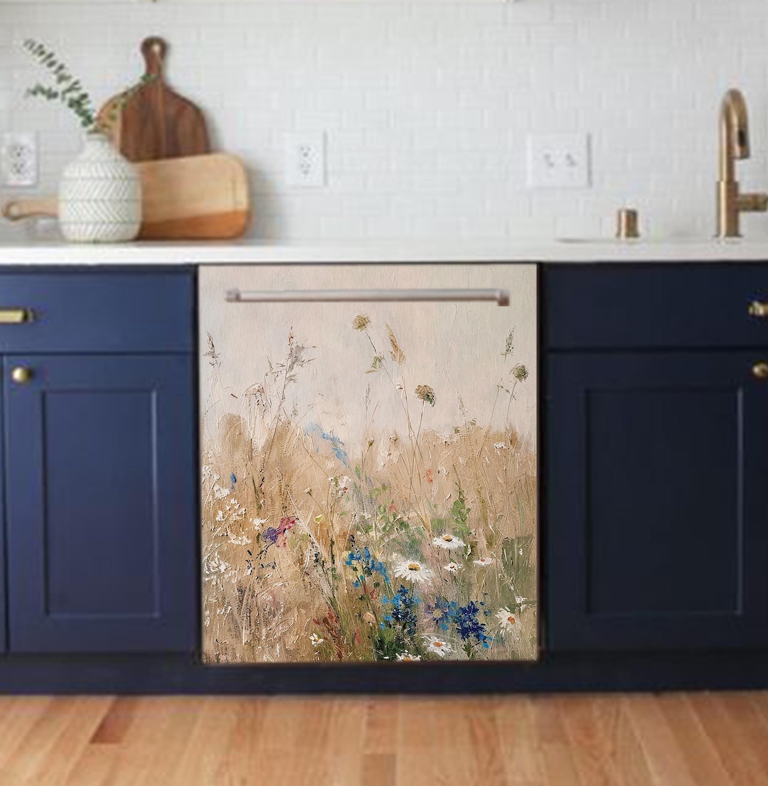 Dishwasher Cover – Rustic Wildflower Field Art. Vinyl Decal Dishwasher ...