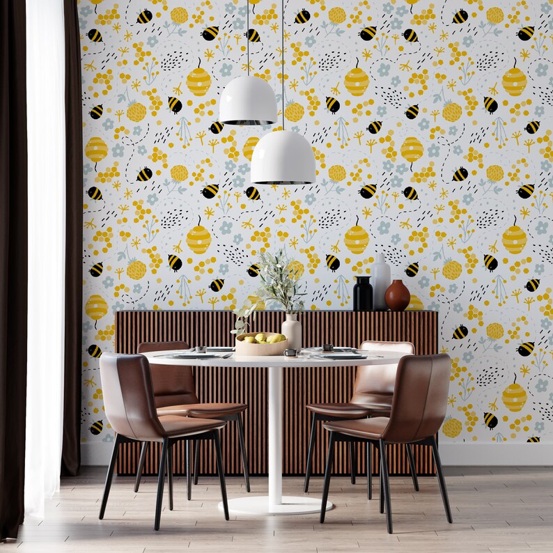 Wallpaper With Honey Bees Bees Murals Peel&stick Wallpapers - Etsy