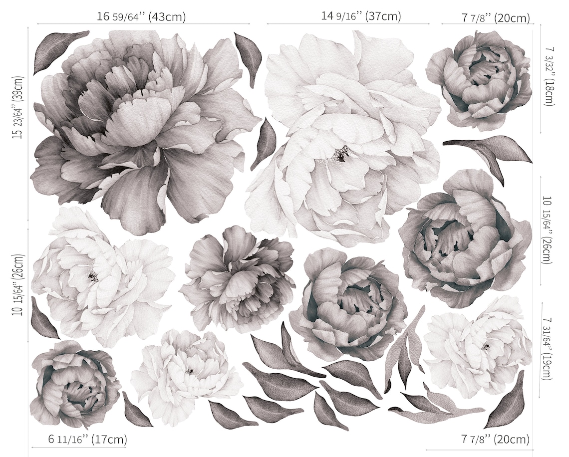 Peony Floral Wall Decals Peony Flowers Wall Decals Floral | Etsy